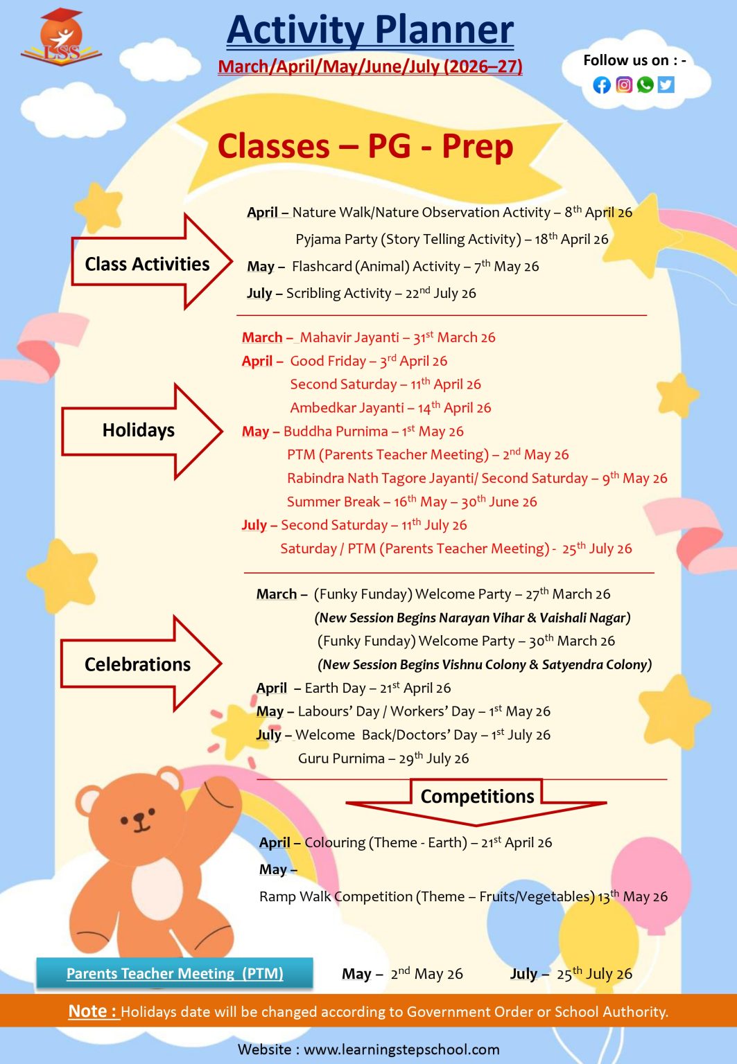 Activity Planner for PG To PREP – Learning Step School Jaipur